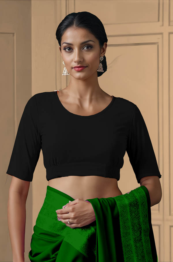 Round Neck Stretchable Blouse Black Plain - Basically Desi Designer ...